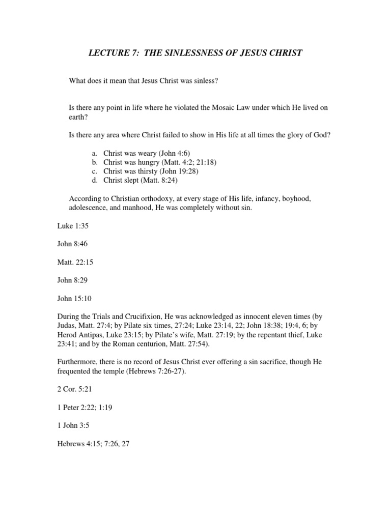 Lecture 7 Christianity Sinlessness of Jesus Christ | PDF | Christology ...