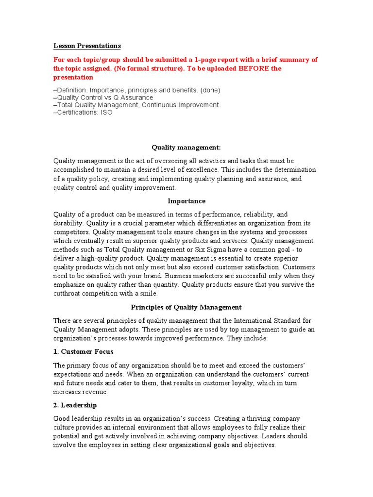 Lesson Presentations | PDF | Quality Management | Quality (Business)