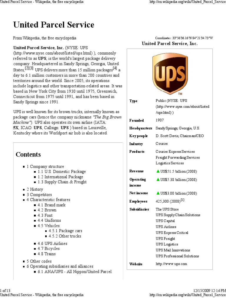 United Parcel Service - Wik. | PDF | United Parcel Service | Service ...
