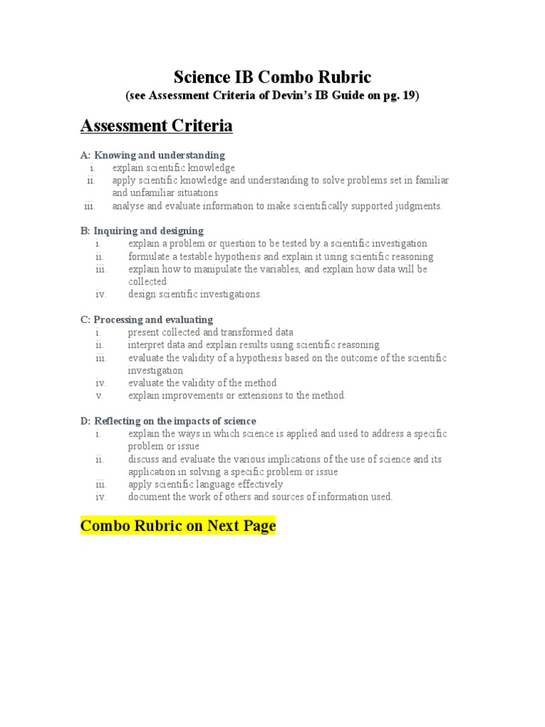 Science IB Combo Rubric Assessment Criteria | PDF | Scientific Method ...
