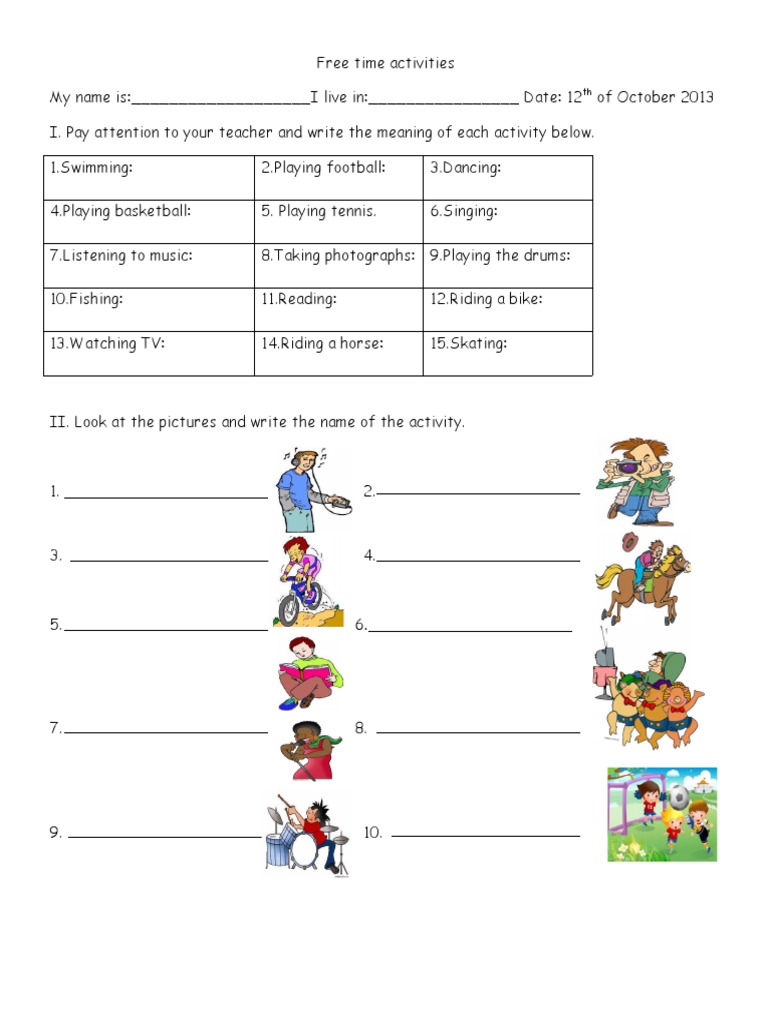 Free Time Activities Worksheet | PDF | Games & Activities | Travel