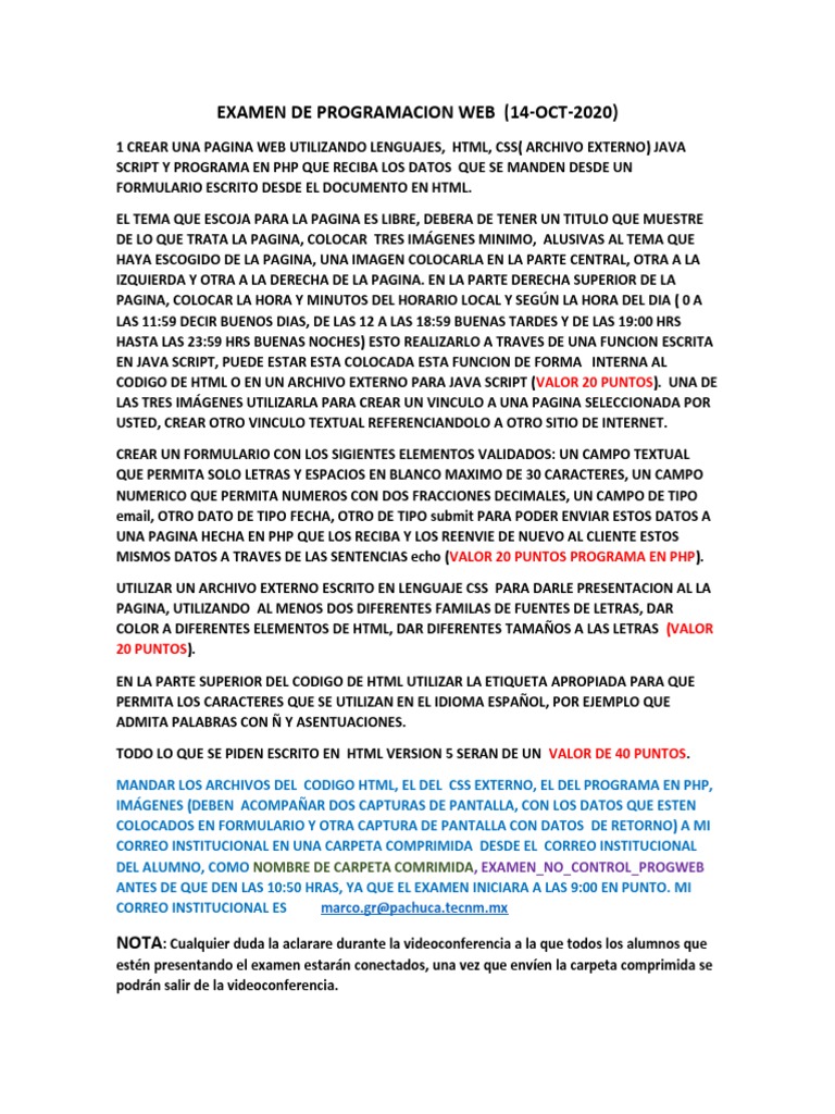 Examen 1 de Programacion Web | PDF | HTML | Php