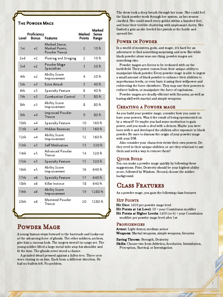 (Class) The Powder Mage - GM Binder PDF | PDF | Artillery | Gunpowder