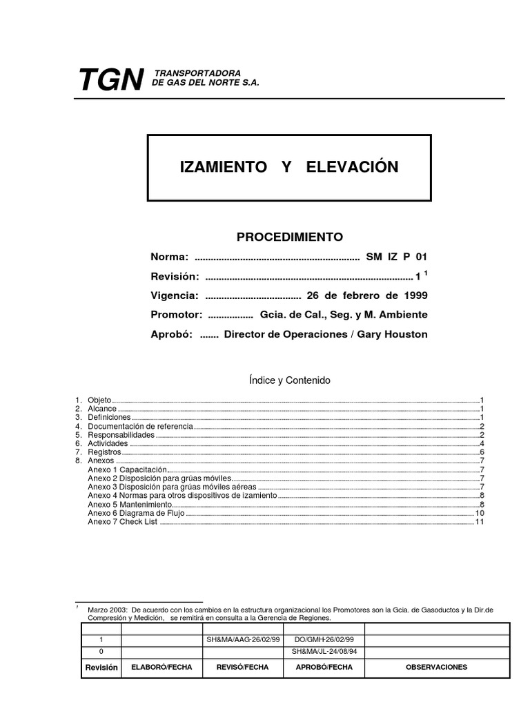 Procedimiento Izamiento y Elevacion | PDF | Grúa (máquina) | Planificación