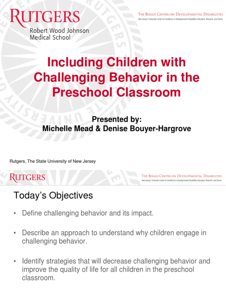 Including Children With Challenging Behavior in The Preschool Classroom ...