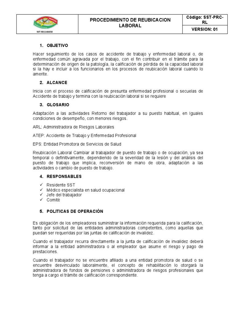 Procedimiento de Reubicacion Laboral | PDF | Labor | Bienestar