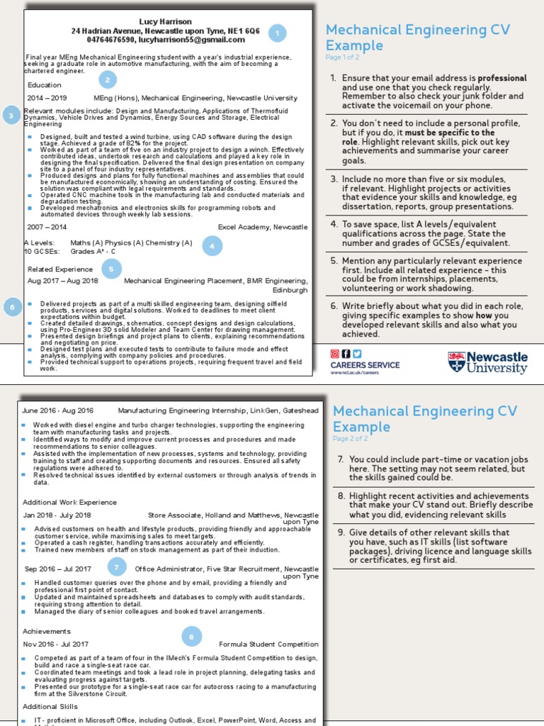 Graduate Mechanical Engineering CV Example | PDF