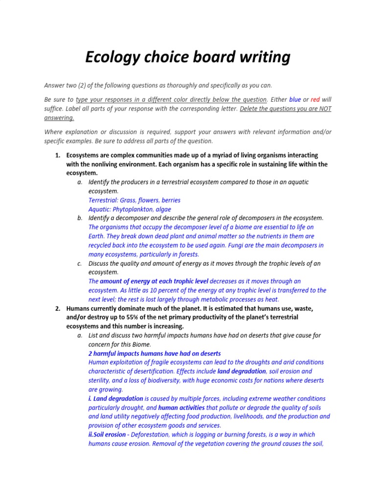 Ecology Choice Board Writing - Abhinay Marakaje PDF | PDF ...