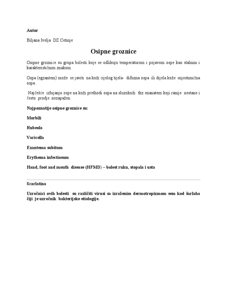 Osipne Groznice Su Grupa Bolesti Koje Se Odlikuju Temperaturom I ...
