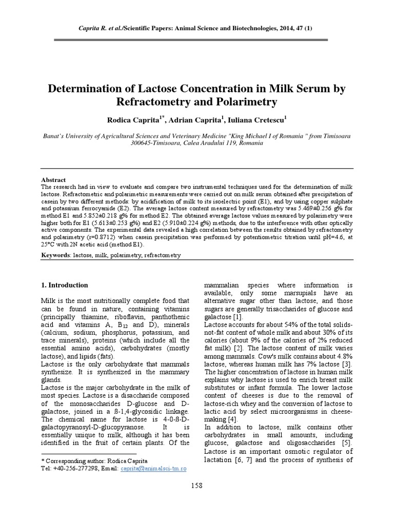 Lactose Determination in Milk Serum | PDF | Refractive Index | Milk