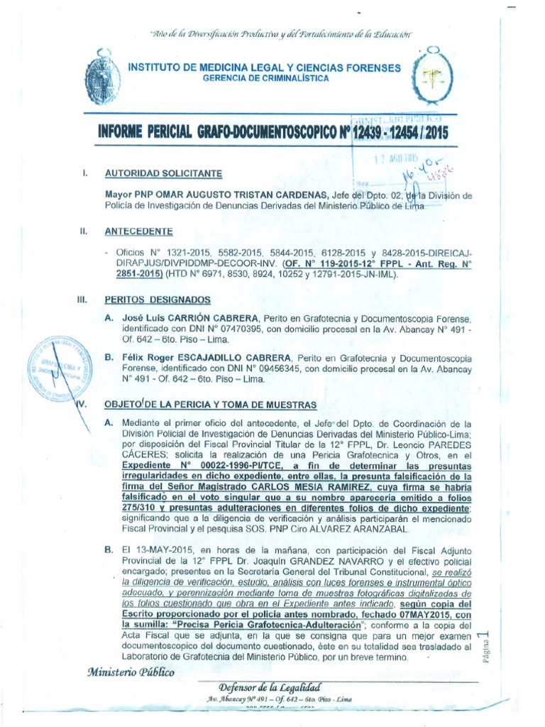 Informe Pericial Instituto de Medicina Legal y Ciencias Forenses Agosto ...