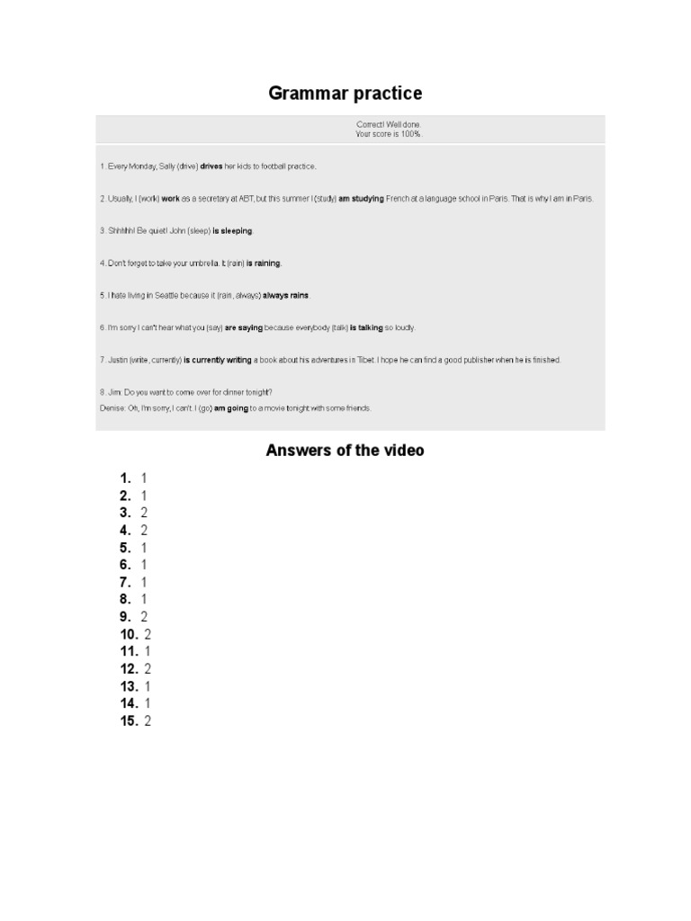 Grammar Practice Unit 4 | PDF