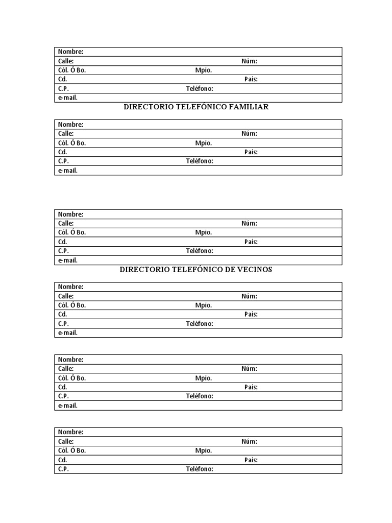 Formato de Directorio Telefónico PDF | PDF