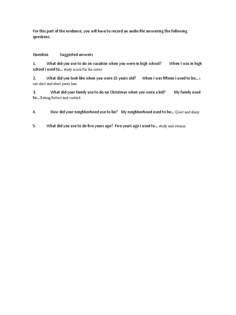 Personal Past Experiences Q&A | PDF