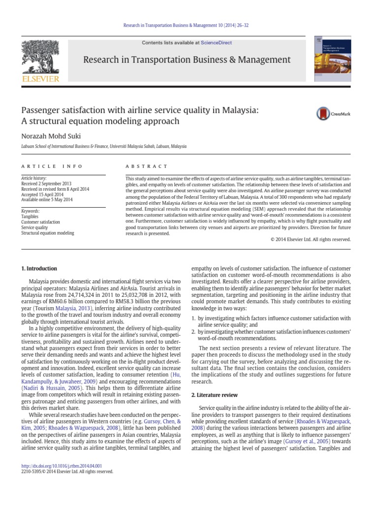 Passenger Satisfaction With Airline Service Quality In Malaysia A