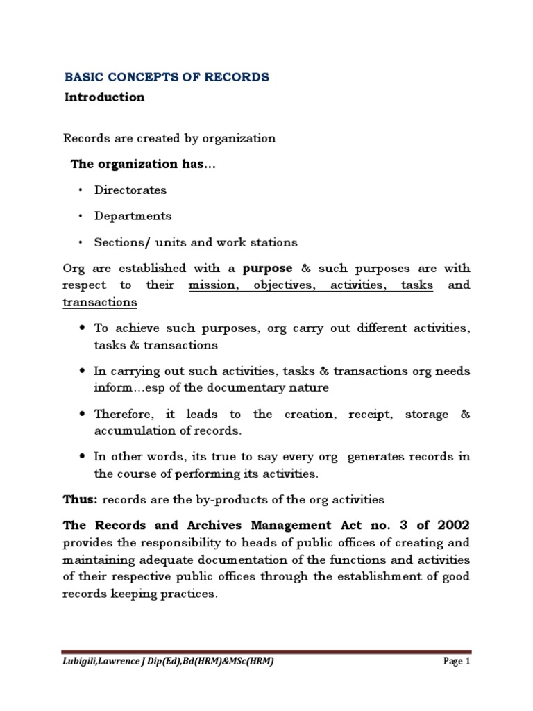 Basic Concepts of Records PDF | PDF | Records Management | Classified ...