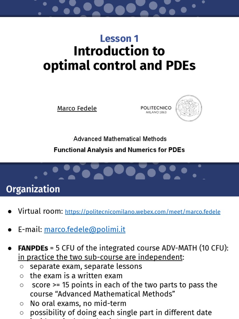Introduction To Optimal Control and Pdes: Lesson 1 | PDF | Partial Differential Equation ...