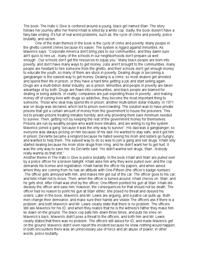 The Hate U Give Essay | PDF | Police Brutality | Prison