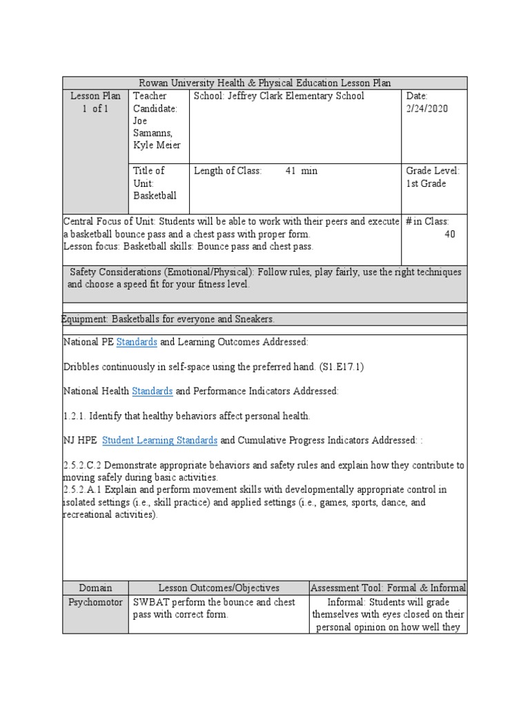 Lesson Plan Basketball Elementary | PDF | Physical Education | Behavior ...