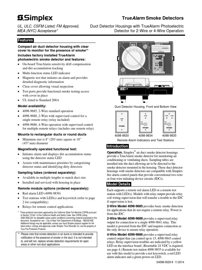 Detector De Humo En Ducto Tubo Sensor 4098 9857 Simplex Pdf Duct