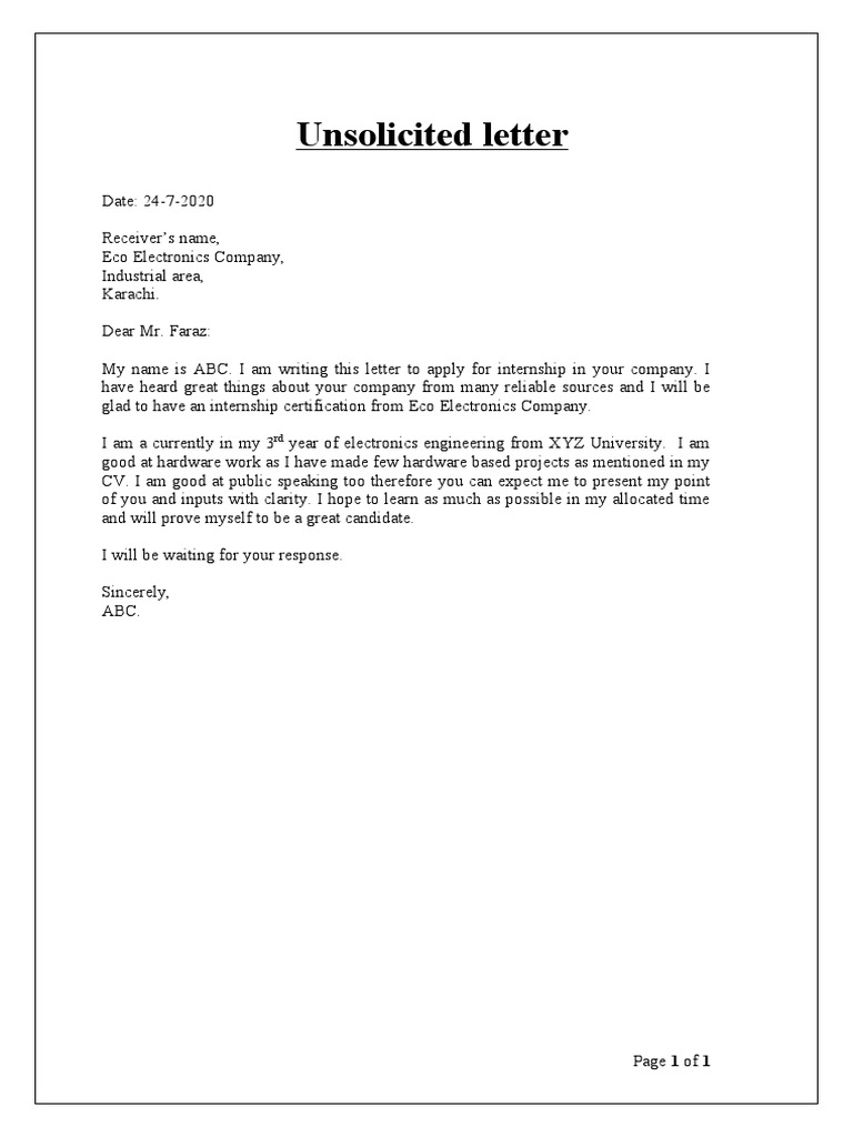 Unsolicited Internship Application Letter | PDF