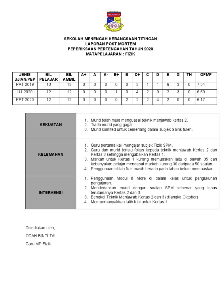 Post Mortem PPT Fizik | PDF