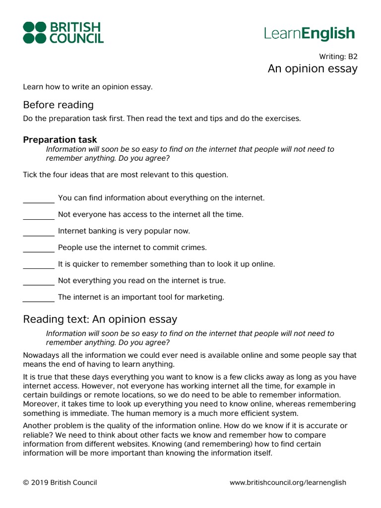 LearnEnglish Writing B2 An Opinion Essay | PDF | Essays | Internet