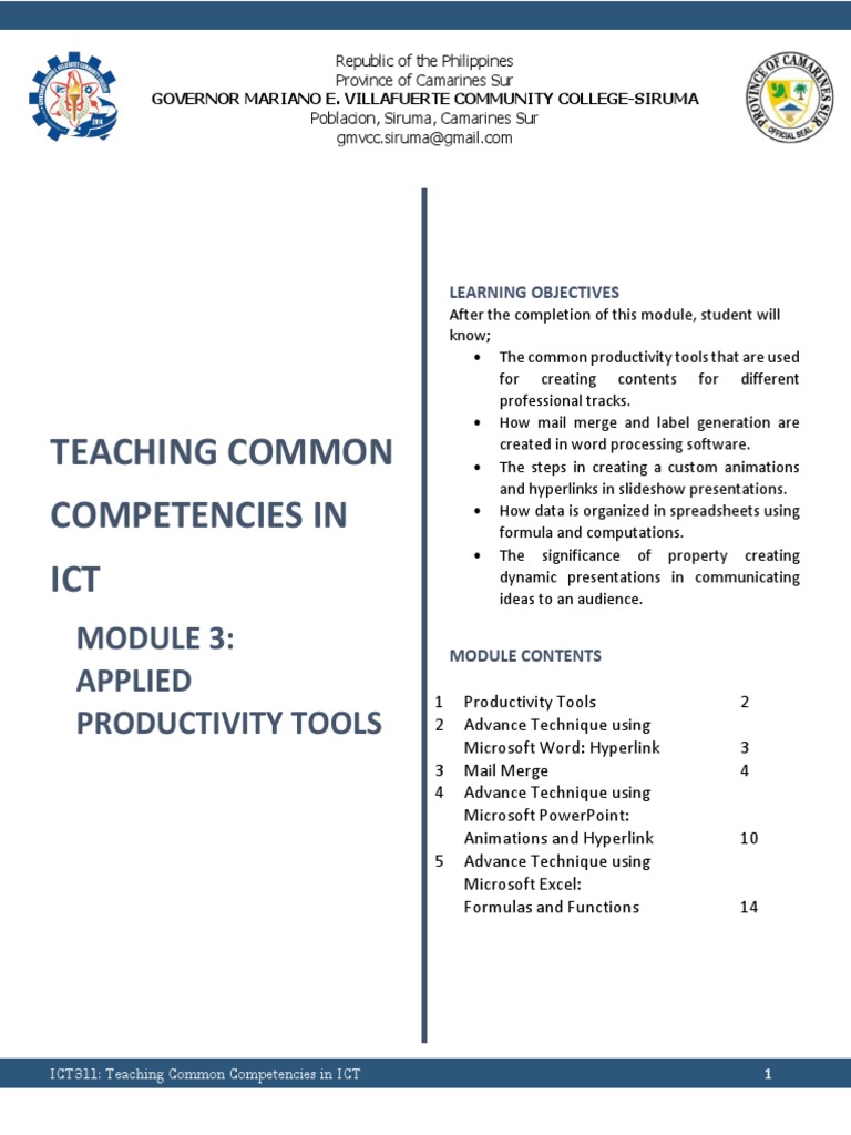 Teaching Common Competencies in ICT: Applied Productivity Tools | PDF ...