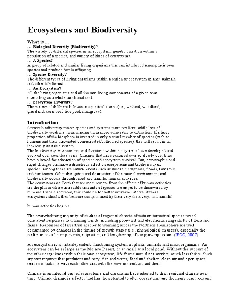 Ecosystems and Biodiversity | PDF | Biodiversity | Climate Change
