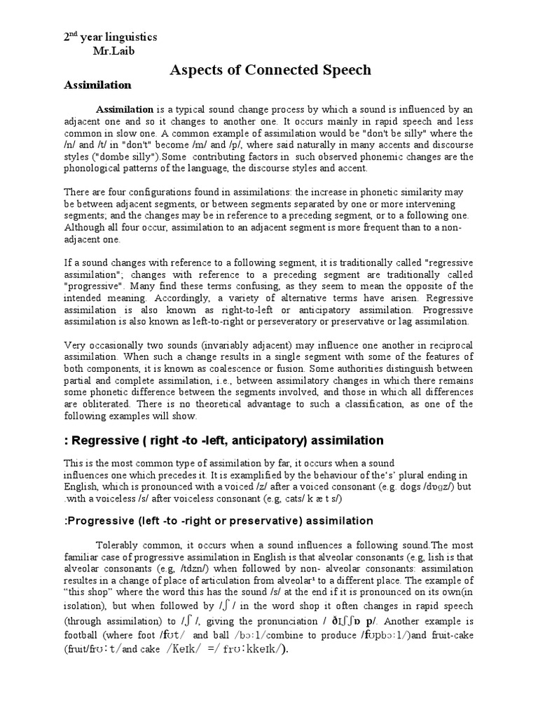 Aspects of Connected Speech: Assimilation | PDF | Oral Communication ...