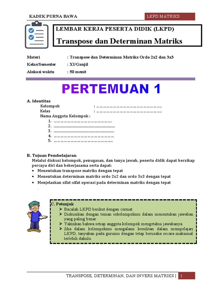 LKPD Transpose Dan Determinan Matriks | PDF