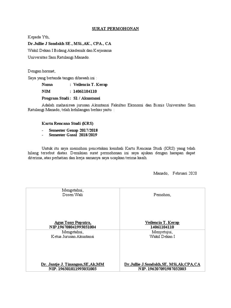 Surat Permohonan KRS KHS | PDF