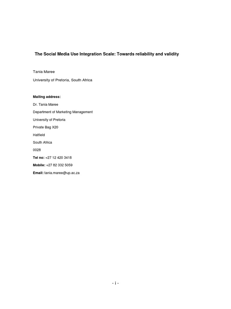The Social Media Use Integration Scale: Towards Reliability and ...