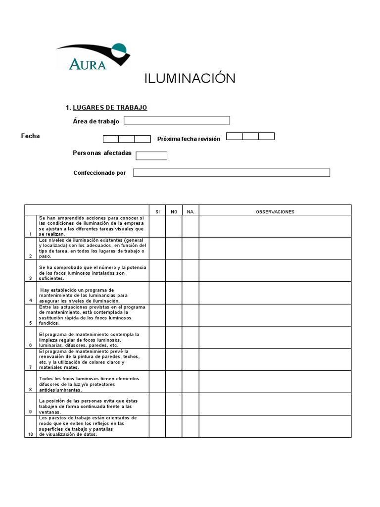 Check List Iluminacion | PDF