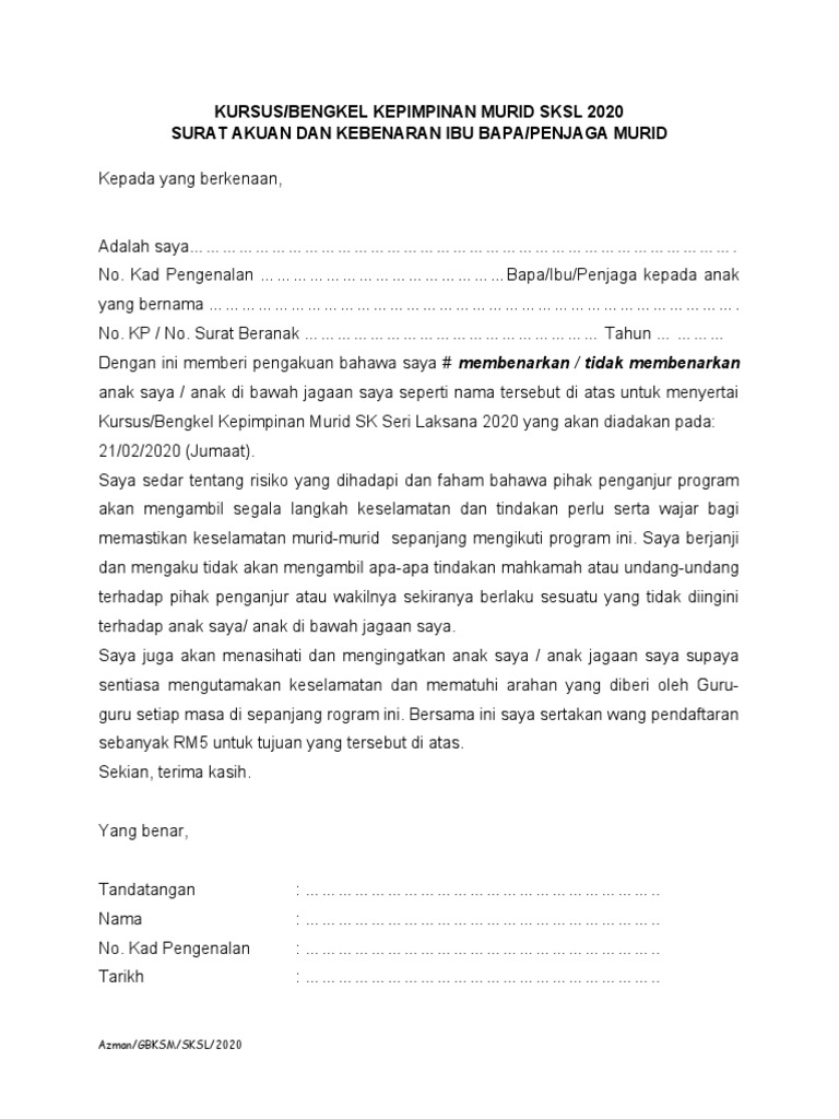 Surat Kebenaran KURSUS KEPIMPINAN 2020 | PDF