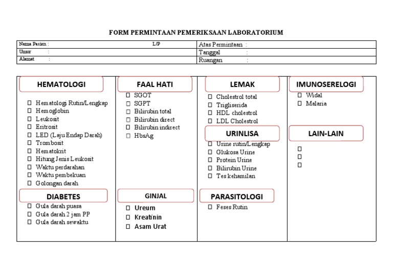 Form Permintaan Pemeriksaan Laboratorium | PDF