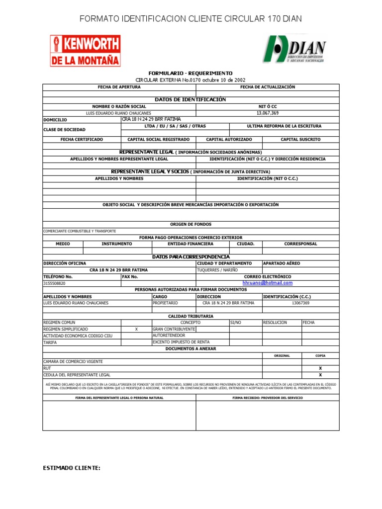 Deysy Formato Conocimiento Cliente Circular 170 | PDF | Conceptos ...