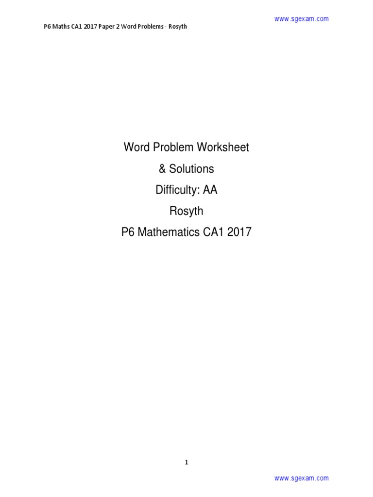P6 Maths Word Problems 2017 | PDF | Area | Elementary Mathematics