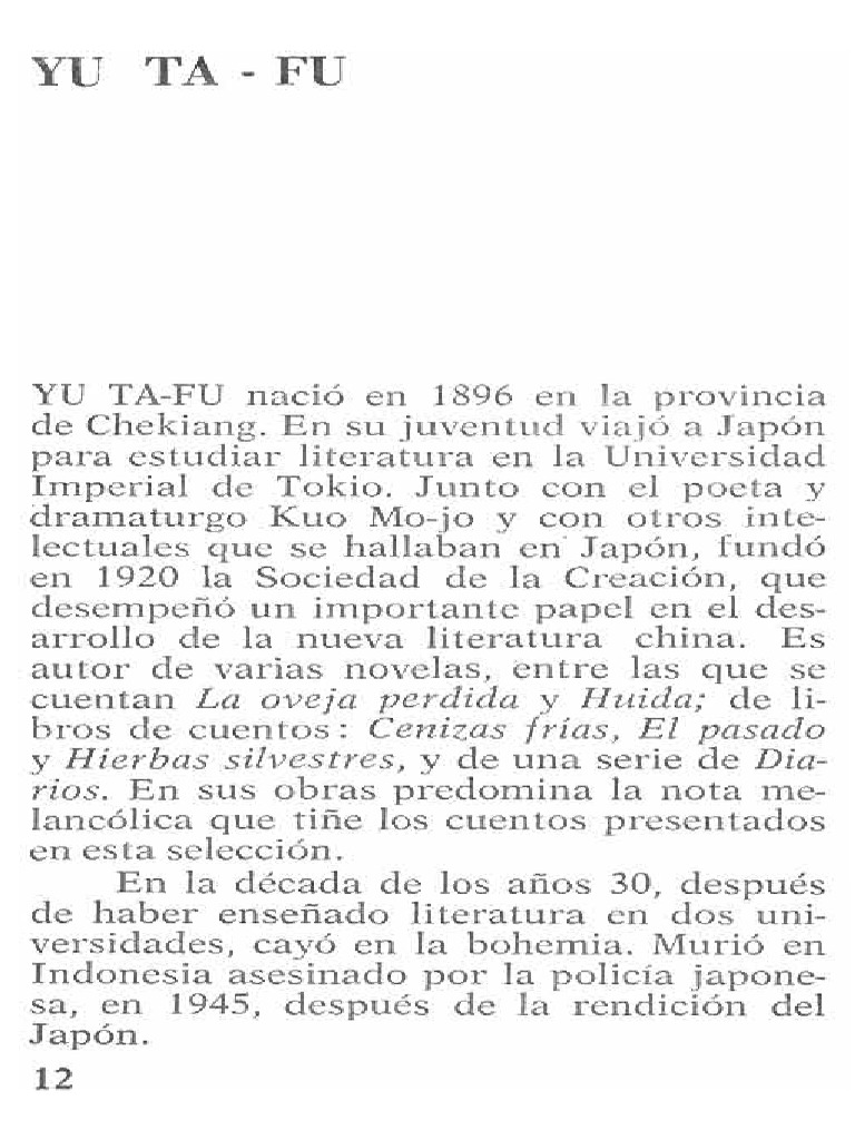 Yu Dafu, Tres Cuentos | PDF | Naturaleza