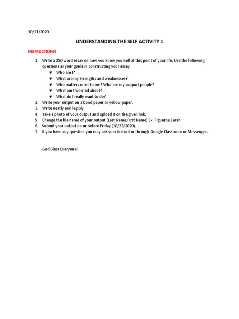 Understanding The Self Activity 1 PDF | PDF