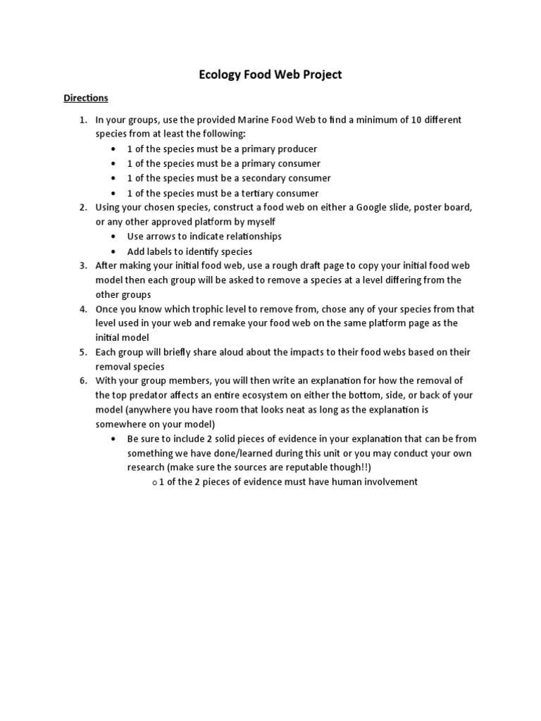 Food Web Project Directions | PDF