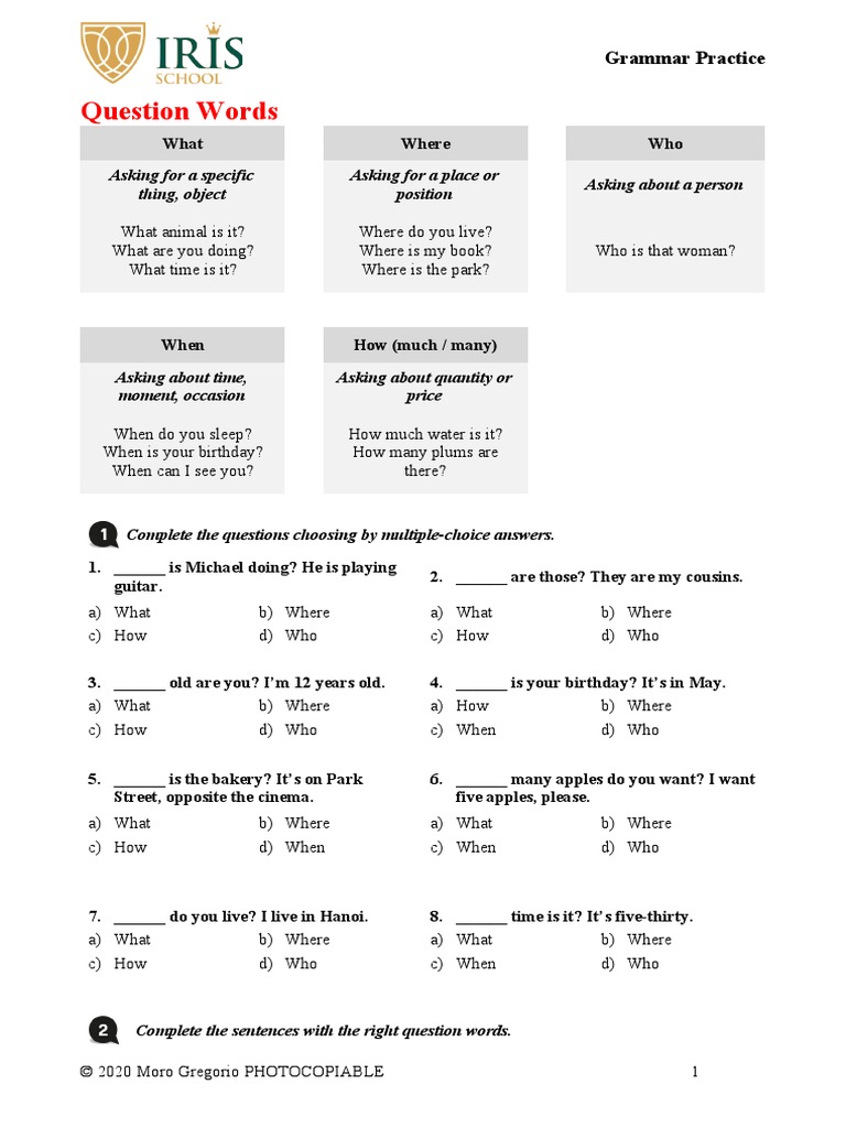 Grammar Practice Question Words | PDF | Question