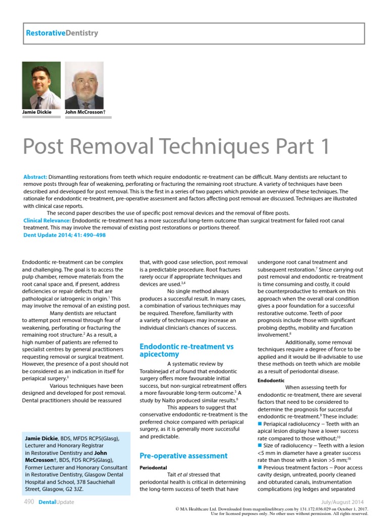 Post Removal Techniques Part 1: Dentistry | PDF | Periodontology ...