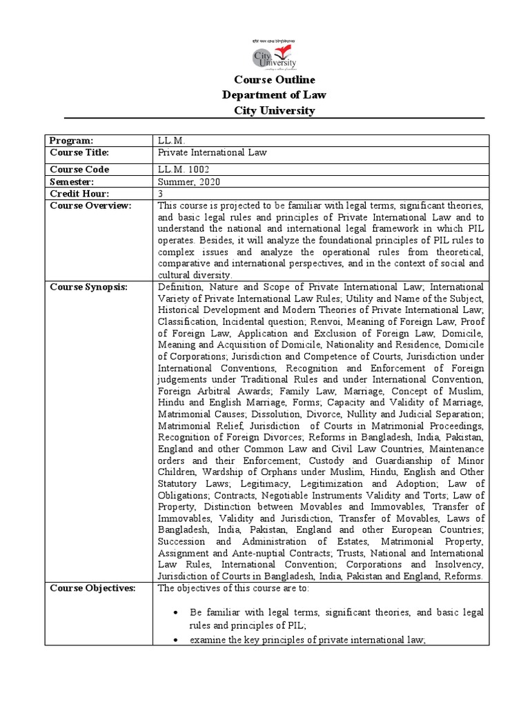 Private International Law Course Outline | PDF | International Law ...
