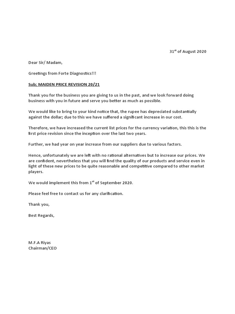 Price Revision Letter | PDF