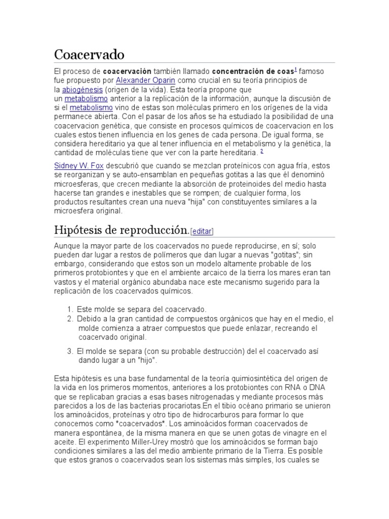 Coacervado | PDF | Biotecnología | Organismos