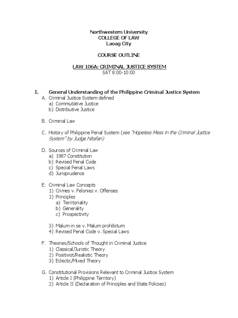Northwestern University College of Law Laoag City Course Outline Law ...