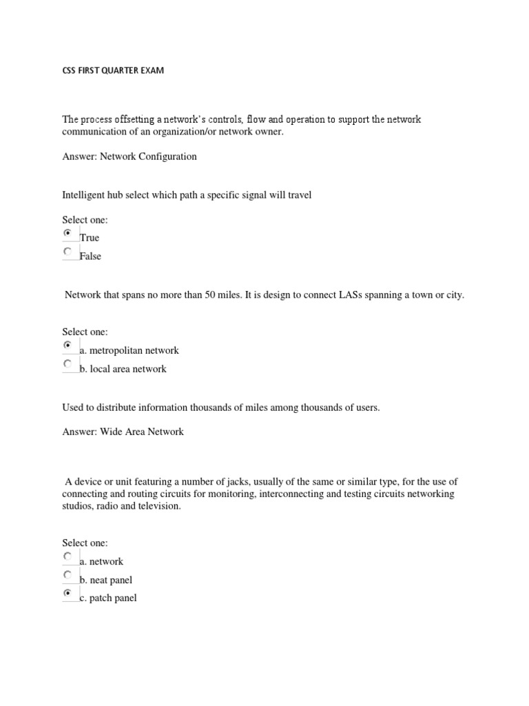 CSS First Quarter Exam | PDF | Network Switch | Computer Network