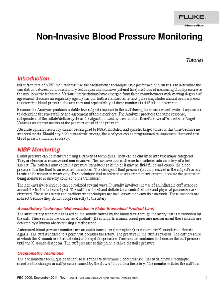 Non-Invasive Blood Pressure Monitoring: Tutorial | PDF | Blood Pressure ...