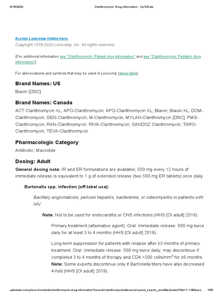 Clarithromycin - Drug Information - UpToDate PDF | PDF | Pneumonia ...